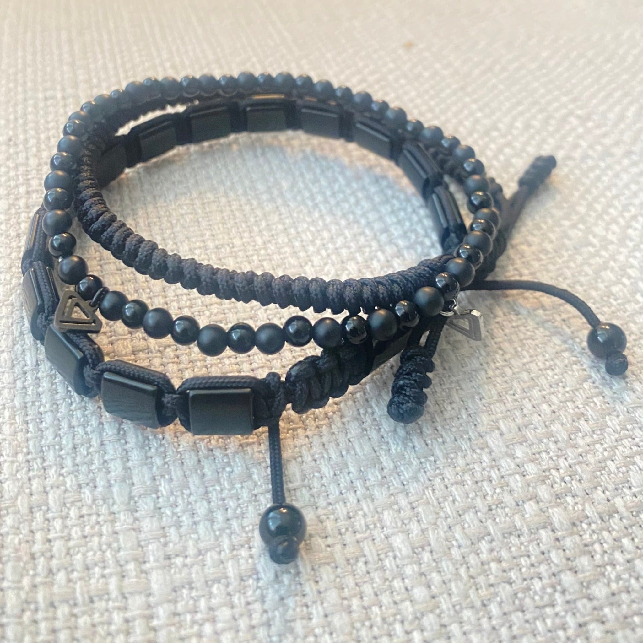 Mens bracelets set. Black Onyx Rectangular Shaped Macrame Bracelet – Klassic Statement