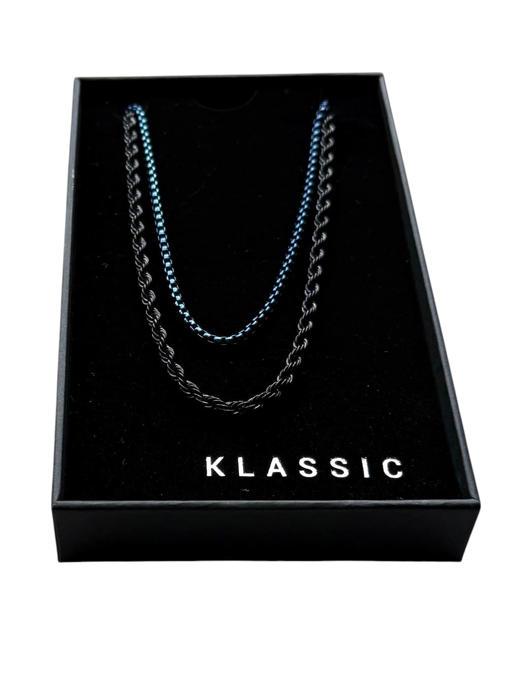 Black Rope & Blue Magic Box Chain Stack Necklace for Men – Klassic ...