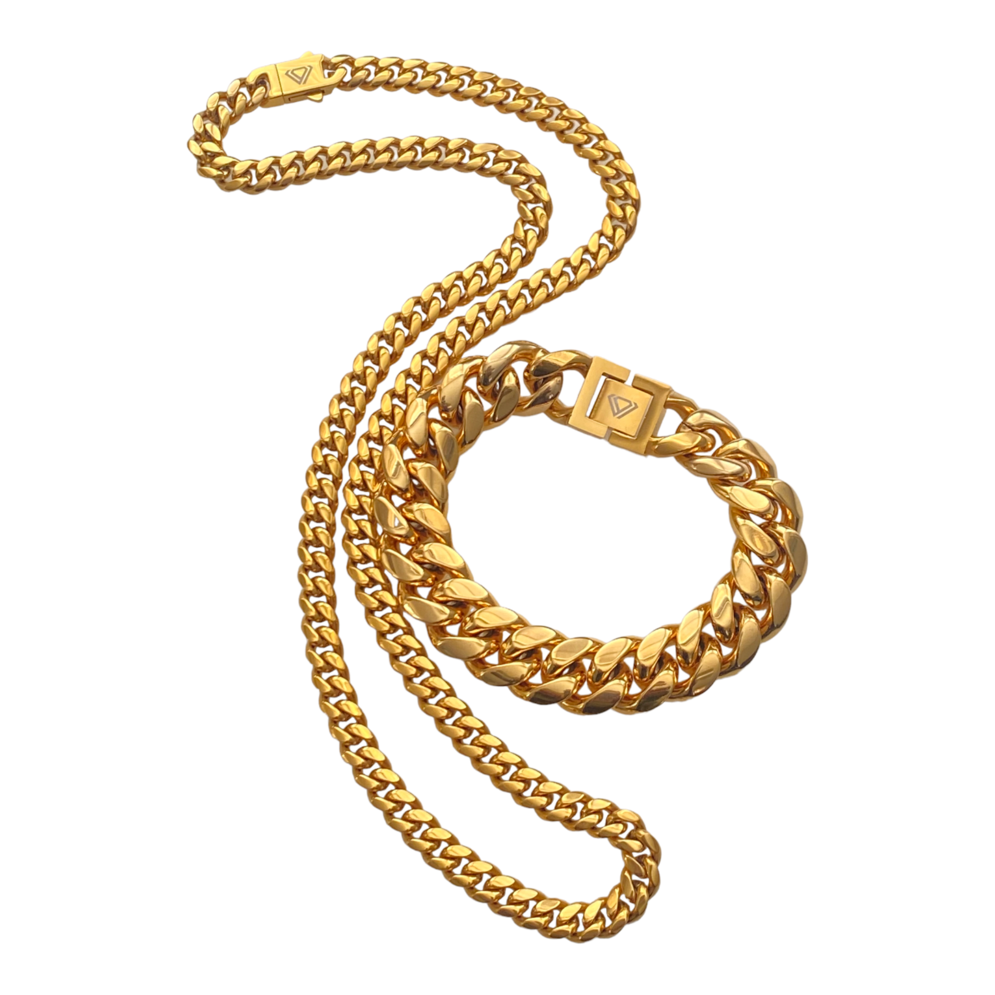 Gold Cuban Heavyweight Championship Set. Stainless Steel Bracelet & 8mm Chain – Klassic Statement