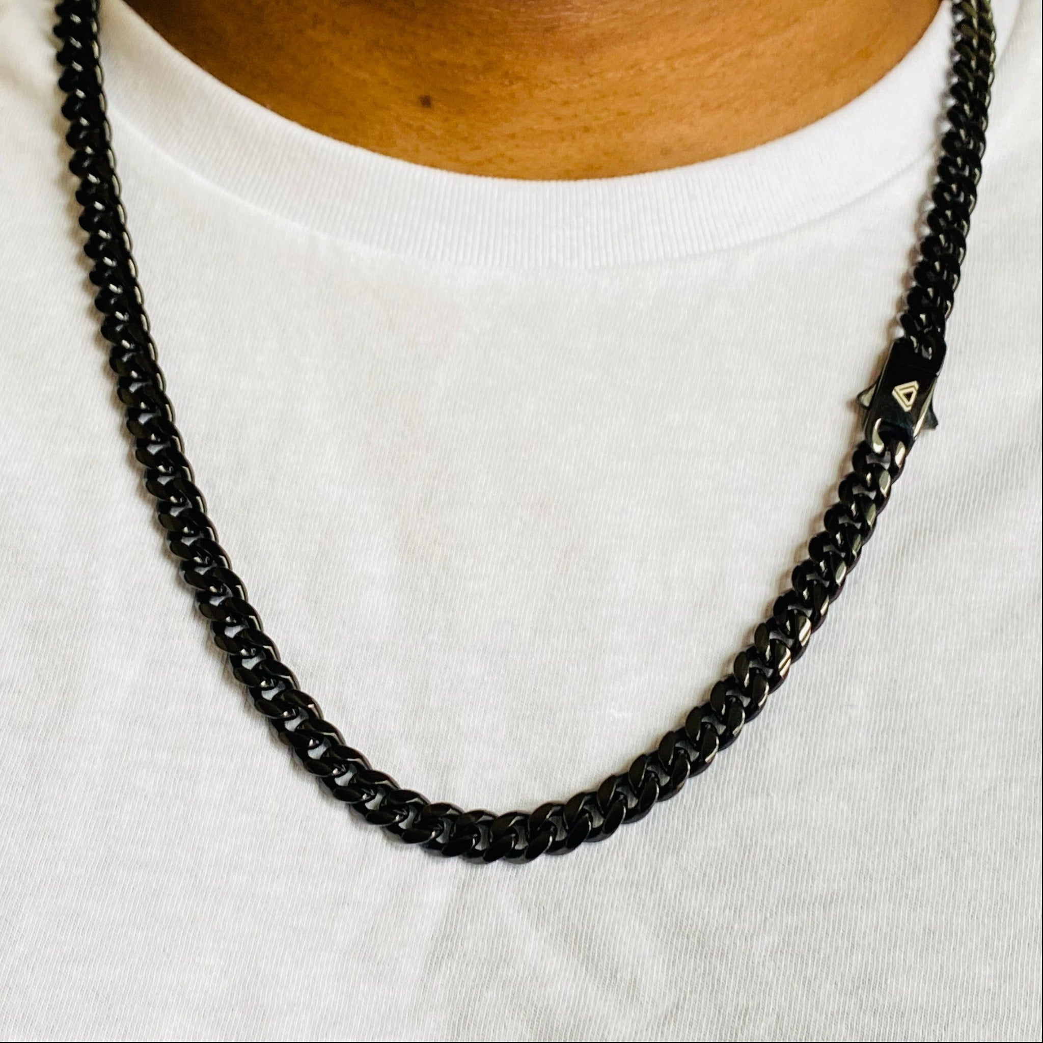 Black Miami Cuban Curb Link Chain. Stainless Steel Link Necklace ...