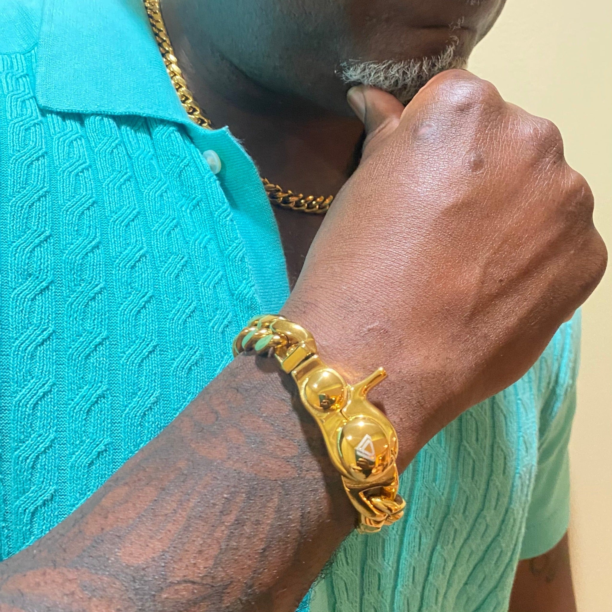 Confidence Bracelet from Polished Stainless Steel. Gunmetal & 18K Gold Plating. Link size ...